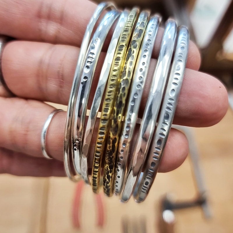 Textured sterling silver bangle workshop. | Rose Mercer Jewellery Artist
